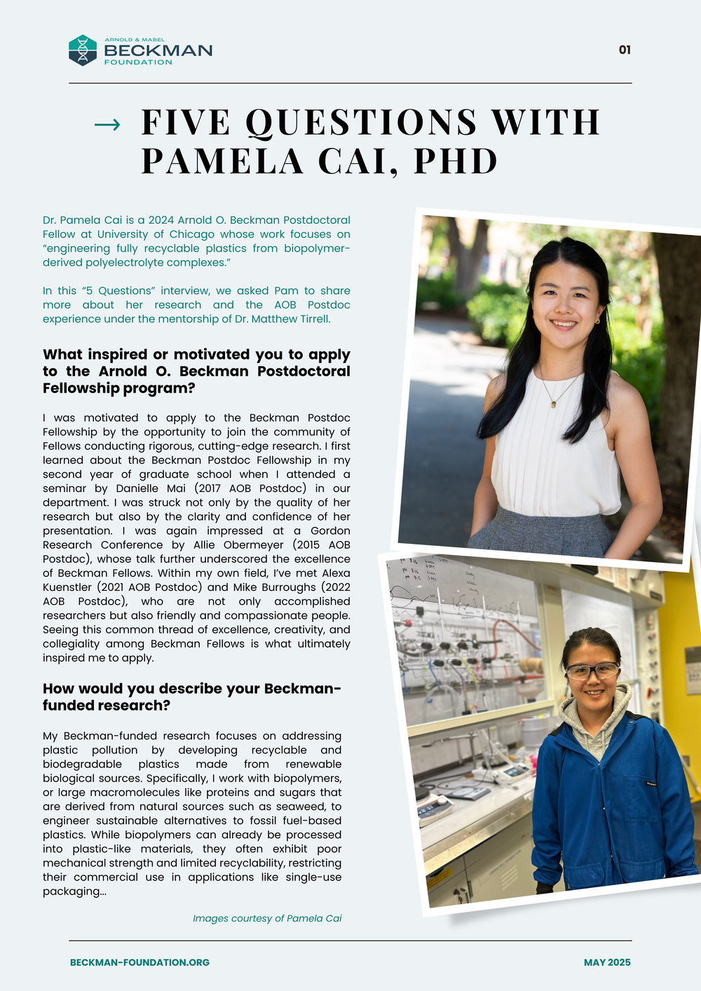 Five Questions with Pamela Cai, PhD | Beckman Foundation