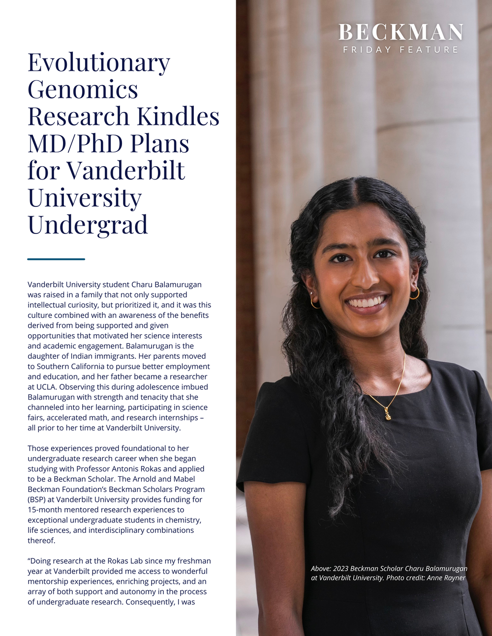 Beckman Friday Feature: Charu Balamurugan | Beckman Foundation