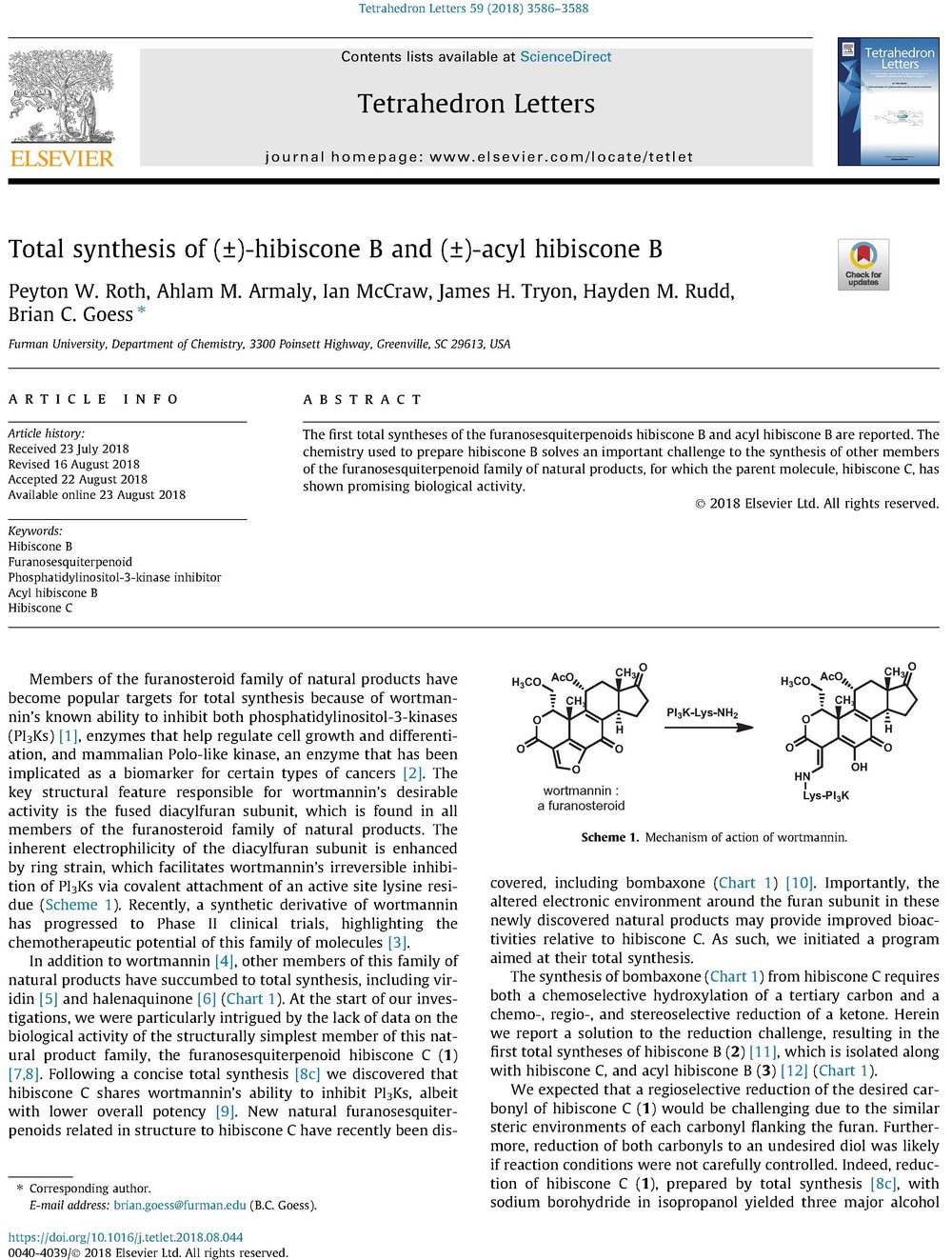 Beckman Scholar Hayden Rudd Published in Tetrahedron Letters | Beckman ...
