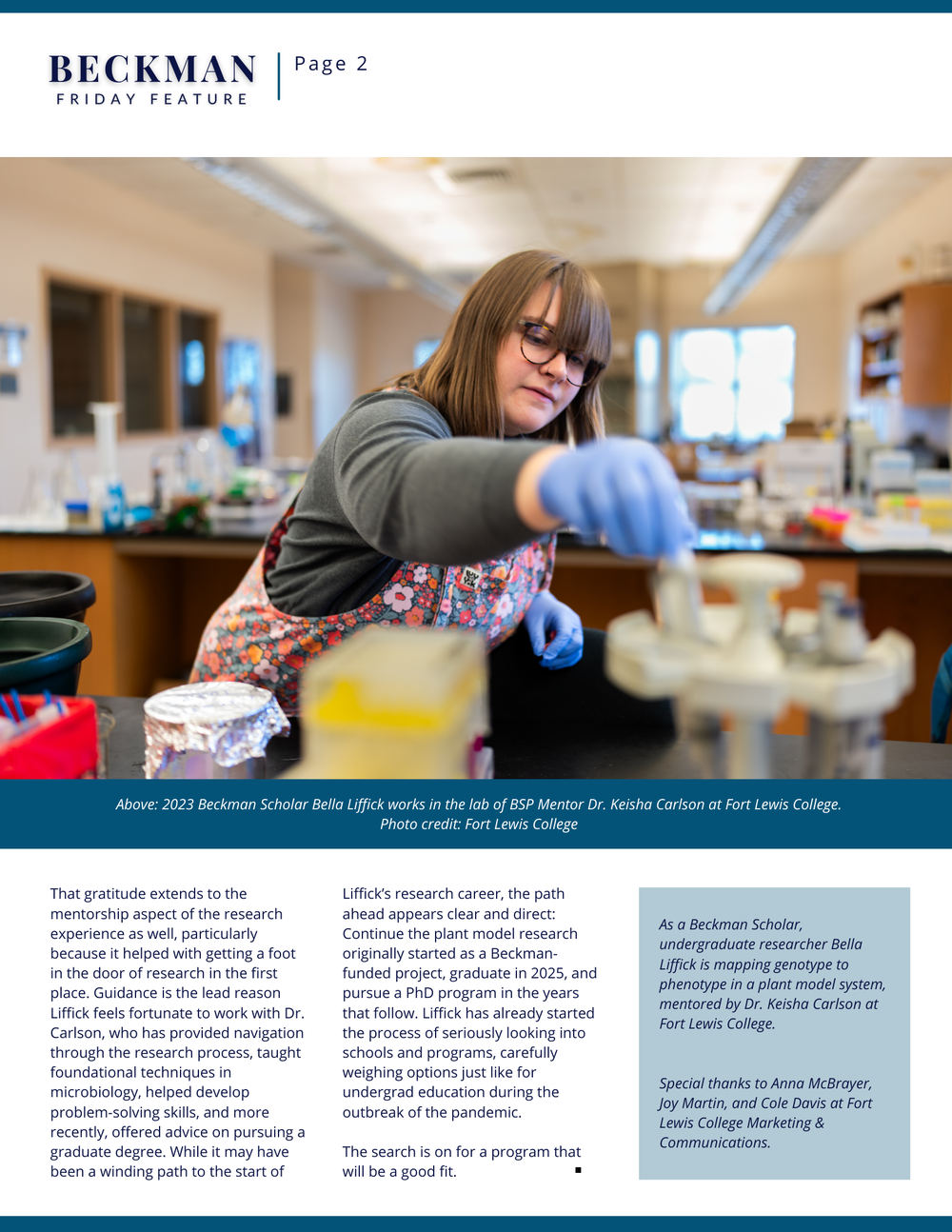 Beckman Friday Feature: Bella Liffick | Beckman Foundation