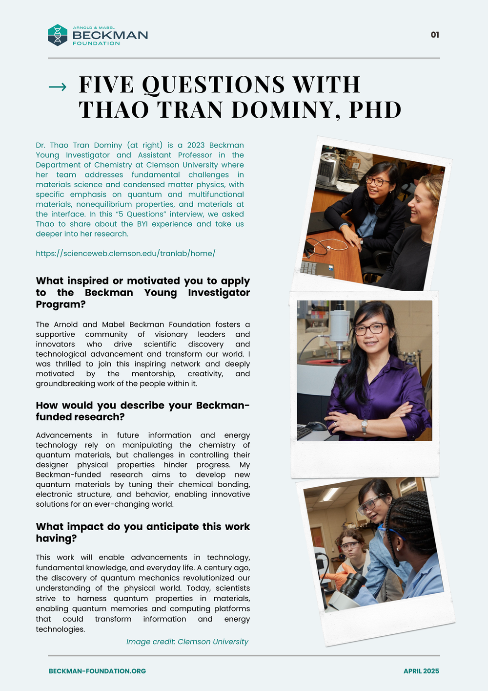 Five Questions with Thao Tran Dominy, PhD | Beckman Foundation